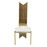 China Events Furniture Stainless Steel Gold Frame White Pu High Back Wedding Dining Party Event Banquet Chair for Sale for sale