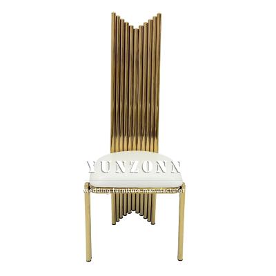 China Events Furniture Stainless Steel Gold Frame White Pu High Back Wedding Dining Party Event Banquet Chair for Sale for sale