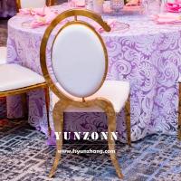 China Unique New Design Wedding Chair for Decoration Luxury Chaises Mariage De With Gold Stainless Steel Leg and C Shape Oval Back for sale