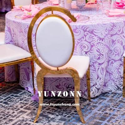 China Unique New Design Wedding Chair for Decoration Luxury Chaises Mariage De With Gold Stainless Steel Leg and C Shape Oval Back for sale