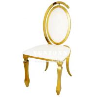 China Unique New Design Wedding Chair for Decoration Luxury Chaises Mariage De With Gold Stainless Steel Leg and C Shape Oval Back for sale