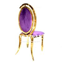 China Unique New Design Wedding Chair for Decoration Luxury Chaises Mariage De With Gold Stainless Steel Leg and C Shape Oval Back for sale