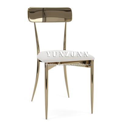 China Elegant Hotel Event Furniture Gold Stainless Steel Wedding Chair Modern With White Cushion for sale
