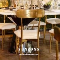China Elegant Hotel Event Furniture Gold Stainless Steel Wedding Chair Modern With White Cushion for sale