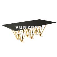 China Wedding Furniture Decor Clear Glss Top Gold Rectangular Elegant Dining Table Centerpieces for Dining Room for sale