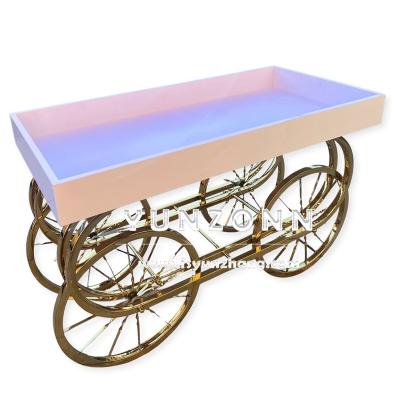China Fancy Golden Stainless Steel Candy Cart Display Modern Design Food Dessert Cart Wedding Dining Outdoor Events-Hotly Recommended for sale