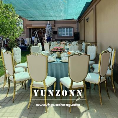 China New Cat Head Stainless Steel Frame Hotel Wedding Chairs Furniture Supplies White Leather Event Chair Gold Events Party Banquet for sale
