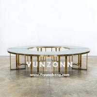 China Luxury Black Glass Half Moon Full Moon S-Shape Dining Table Stainless Steel Banquet Wedding Event Table for Hotels for sale
