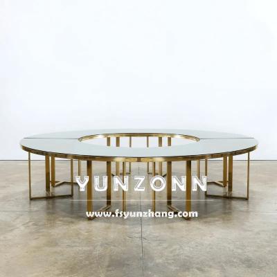 China Luxury Black Glass Half Moon Full Moon S-Shape Dining Table Stainless Steel Banquet Wedding Event Table for Hotels for sale