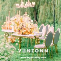 China Modern S-Shape Dining Table Chair Set Restaurant Wedding Glass Metal Hotel Furniture for Outdoor Hall Use for sale