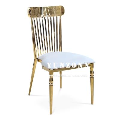 China Modern High Back Restaurant Dining Chair with Gold Stainless Steel Frame Rococo Style Hotel Chair for sale