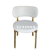 China New Arrival Hotel Hall Furniture Manufacture Supply White Fabric Gold Stainless Steel Metal Frame Luxury Stackable Event Chairs for sale
