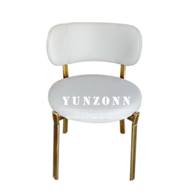 China New Arrival Hotel Hall Furniture Manufacture Supply White Fabric Gold Stainless Steel Metal Frame Luxury Stackable Event Chairs for sale