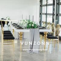 China Luxury MDF 12-Seater Gold Metal Rectangle Banquet Dining Table for Hotels Elegant Center Table for sale