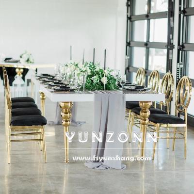 China Luxury MDF 12-Seater Gold Metal Rectangle Banquet Dining Table for Hotels Elegant Center Table for sale
