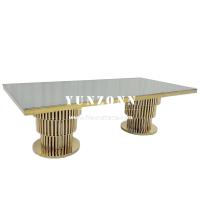 China Modern Stainless Steel Gold Dining Table Set with Pedestal Base Design for Outdoor Banquets Weddings and Hotel Events for sale
