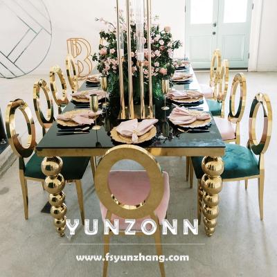 China Modern Luxury Rectangle Wedding and Dining Table with Stainless Steel Balls Legs for Hotels and Halls for sale