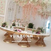 China Luxurious Modern S-Shape Half Moon Hotel Furniture Clear Glass Top Party Table for Dining Outdoor Restaurant Banquet Events for sale