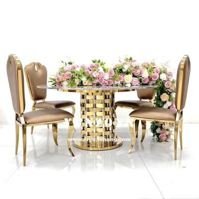China Modern Luxury Round Tables and Chairs Set New Style Stainless Steel Base for Dining Outdoor Events Hotels and Kitchens for sale