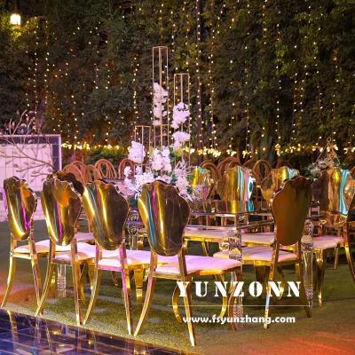 China Modern Luxury Stainless Steel Gold Wedding Flower Back Fancy Chairs for Event Banquet for sale