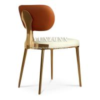 China Wedding Event Luxury New Modern Design Party Rental Brown Leather Cushion Stainless Steel Gold Chairs for Event for sale