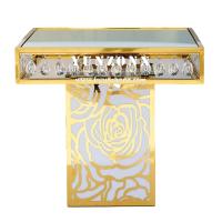 China Luxury Wedding Party Furniture Factory Price Stainless Steel Square Rose Base Mirror Glass Crystal Cake Table for sale