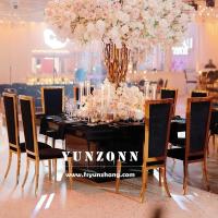 China Sino Perfect Favorable Price Golden Metal Square Back Banquet Hall Dining Chair for Wedding Event Dining for sale