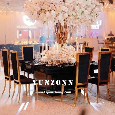 China Sino Perfect Favorable Price Golden Metal Square Back Banquet Hall Dining Chair for Wedding Event Dining for sale