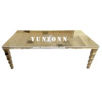 China Heavy Duty Rectangle Banquet Hall Long Tables Washington Gold Deco Dining Table Events Parties Hotel Furniture Glass Metal for sale