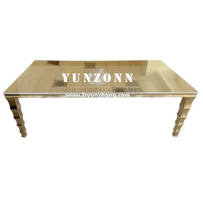 China Heavy Duty Rectangle Banquet Hall Long Tables Washington Gold Deco Dining Table Events Parties Hotel Furniture Glass Metal for sale