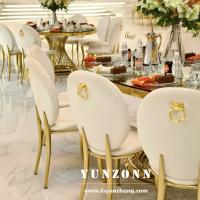 China Banquet Hall Round Back Velvet Gold Stainless Steel Restaurant Wedding Events Chair for sale