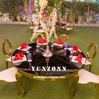 China Luxury Modern Stainless Steel Dining Table with Glass Top for Outdoor Wedding Hotel Party Banquet Round Design for sale
