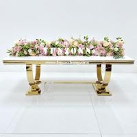 China Luxury Party Events Decorations Gold Legs Table Modern Glass Rectangular Stainless Steel Wedding Banquet Tables for sale