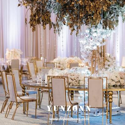 China Luxury Hotel Furniture Gold Stainless Steel Dining Chairs Wedding Party Bridal Chair for Event Supplies for sale