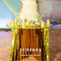China White Glass Wedding Display Cake Table with Round Gold Nest Base Stainless Steel for Hotel Furniture for sale