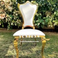 China Wholesale Cheap Pricer White Pu Leather Gold Stainless Steel High Back Hotel Wedding Chair for sale