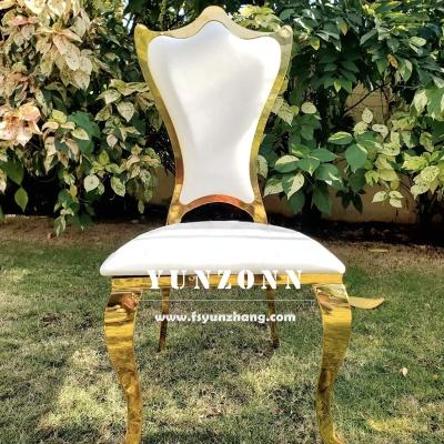 China Wholesale Cheap Pricer White Pu Leather Gold Stainless Steel High Back Hotel Wedding Chair for sale