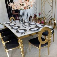 China Modern Heavy-Duty Metal Legs Banquet Table with Gold Stainless Steel & MDF Top for Hotel Wedding Dining Outdoor Living Room Use for sale