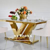 China Luxury Gold Dining Table with White Marble Top OEM Furniture for Hotel Restaurant for Banquets Living Room Use Metal Material for sale