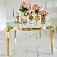 China Luxury Gold Stainless Steel Glass Round Tables for Dining Hotel Living Room Modern Design for Banquets and Parties-Wholesale for sale