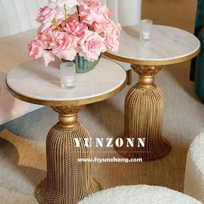 China Handmade Modern Royal Design Iron Carleton Side Table Luxurious Pedestal Tassel Decorative Metal Furniture for Home Use for sale