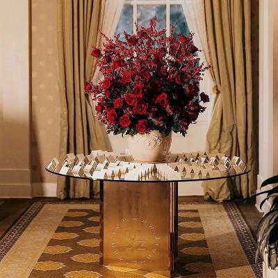 China Wiltshire Round Table with Tempered Glass and Stainless Steel Base Modern Design for Hotel Dining Application for sale