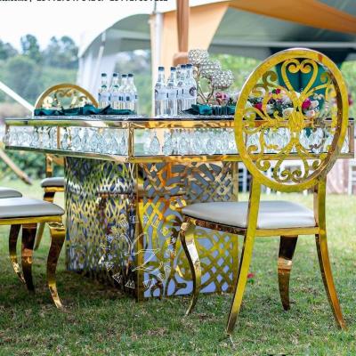 China Luxury Hotel Stainless Steel Crystal Pendant Golden Glass Wedding and Event Dining Table for Banquets Restaurants and Parties for sale