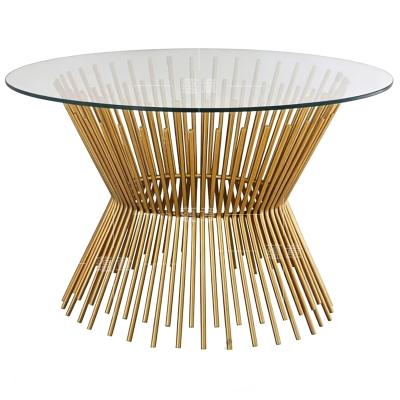 China Modern Designer Large Table Gold Metal Wire High Standard Quality Home Hotels Coffee Tables Glass Mirror Top for Dining Outdoor for sale