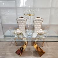 China Hotel Furniture Bridal Groom Wedding VIP Dining Table Glass Top Stainless Steel Living Room Party Restaurant Banquet-for Sale for sale