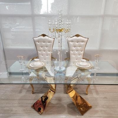 China Hotel Furniture Bridal Groom Wedding VIP Dining Table Glass Top Stainless Steel Living Room Party Restaurant Banquet-for Sale for sale