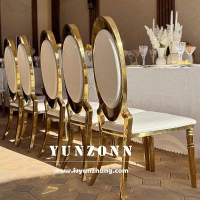 China High Quality Stainless Steel Dining Chair Gold Finish Stackable Hotel Furniture Metal PU Back Wedding Banquets Outdoor Halls for sale