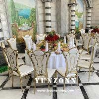 China Fancy Wedding Furniture Event Party Chairs Gold Stainless Steel Wedding Dining Chairs for Hotel Reception for sale
