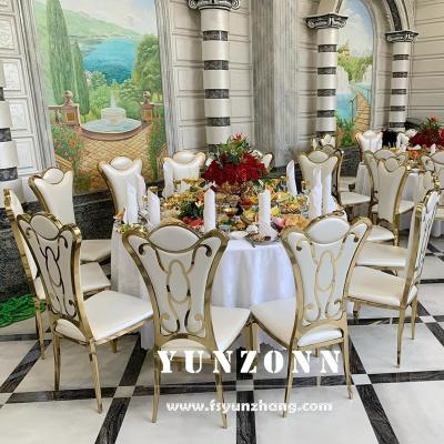 China Fancy Wedding Furniture Event Party Chairs Gold Stainless Steel Wedding Dining Chairs for Hotel Reception for sale