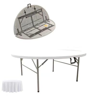 China Modern Design Round Dining Table with Iron Frame Handy Folding Plastic for Outdoor Home Hotel Use Restaurant Furniture Wholesale for sale